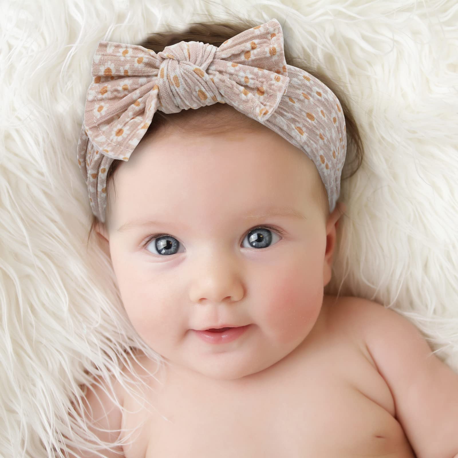 Whaline Baby Girls Boho Floral Elastic Nylon Headbands - Soft Stretchy Head Wraps with Hair Bows for Infant, Toddler, 6Pcs