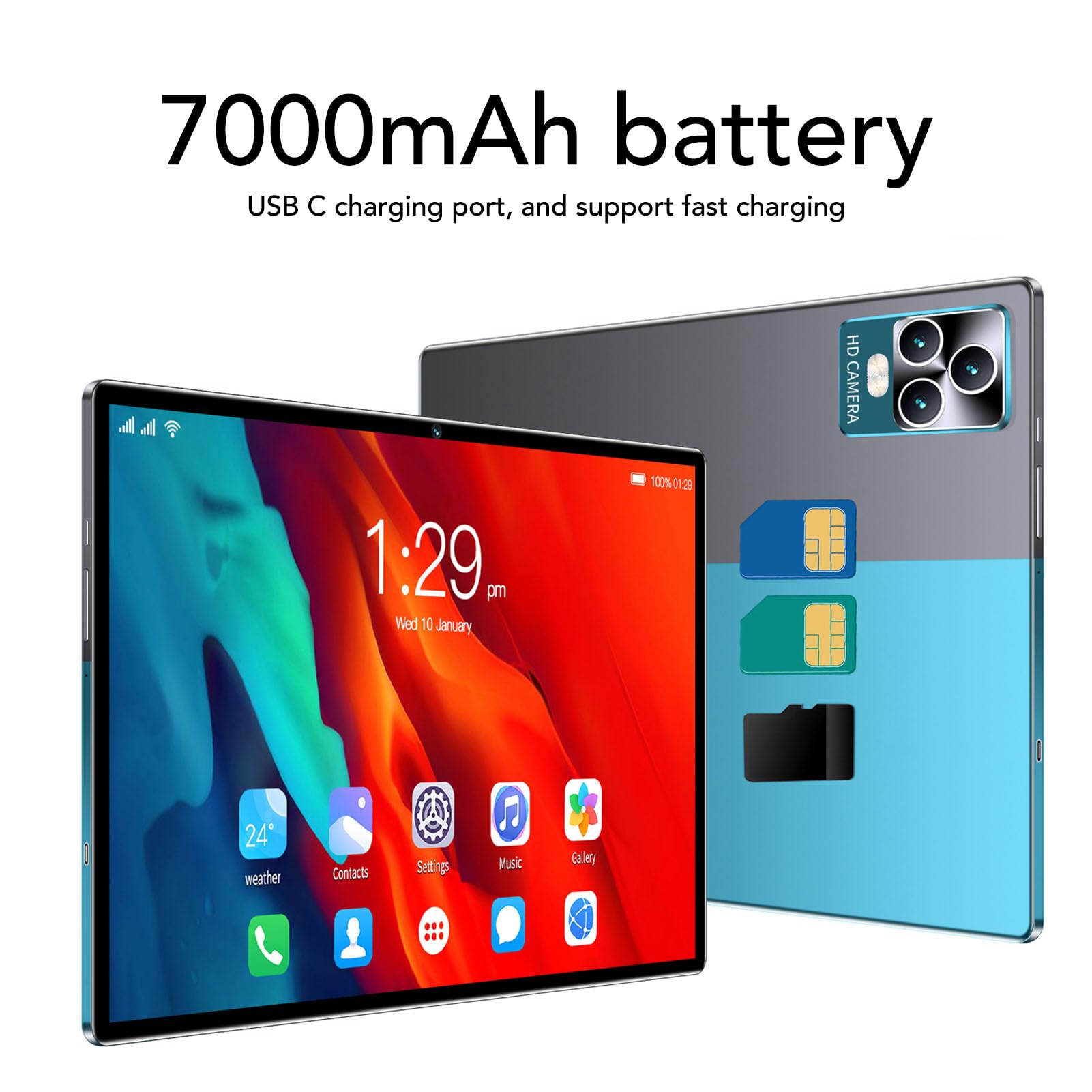 MAVIS LAVEN 10.1 Inch Tablet 2 in 1 Dual Camera Tablet 5G WiFi 8 Cores CPU 100-240V for Learning (US Plug)
