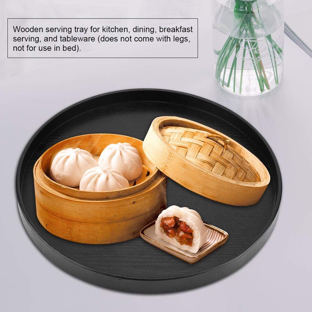 Round Wood Serving Tray Wooden Plate Tea Food Server Dishes Water Drink Platter