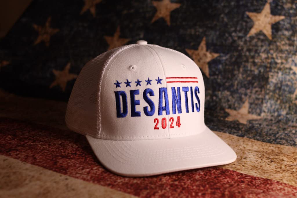 Ron Desantis for President 2024 Trucker Hat | Great One Size Fits Most Unisex Mesh Cap Printed in The USA (White)