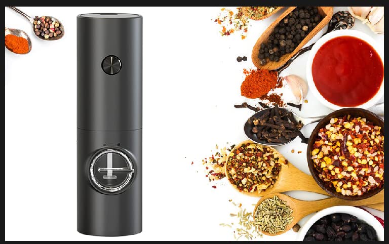 Saknaop Electric Pepper Grinder,Pepper Salt Mill Grinder refillable with Gravity Sensor Switch, Salt Grinder Spice Grinder with Adjustable Coarseness and LED Blue Light,Battery Operated