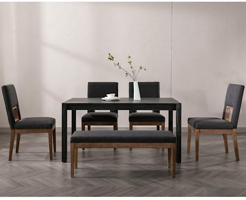 Kmax Dining Table Farmhouse Wood Kitchen Table Rectangular Table for Living Room,Dining Room,59”x35.5”x30” Inches,Black