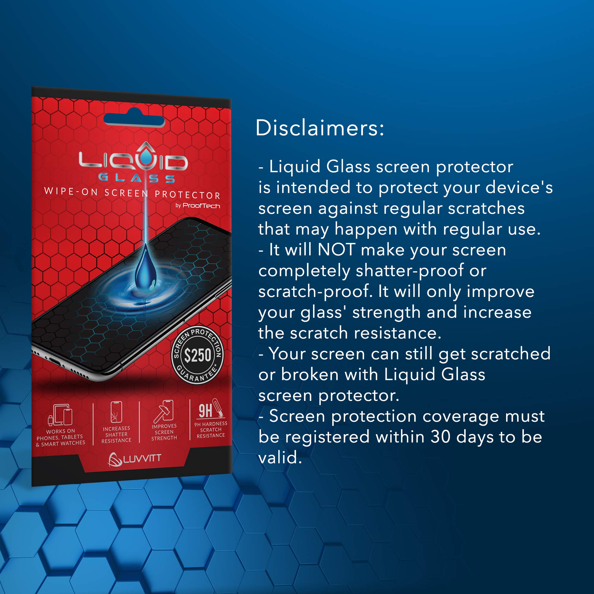 Luvvitt Liquid Glass Screen Protector With $250 Screen Protection - Scratch Resistant Wipe On Coating for All Smartphones Tablets Smartwatches - Universal