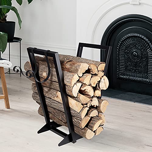 YANGSHUO Firewood Rack Indoor - 23-Inch Fireplace Firewood Holder with Kindling Holder,Heavy Duty Indoor Wood Log Rack