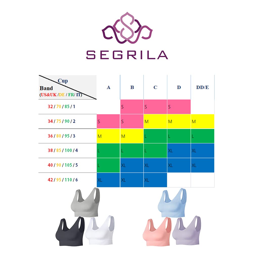 SEGRILA Women’s Sports Bra Ribbed Seamless Medium Support Workout Yoga Bras with Removable Pads,Pink+Purple+Blue,M
