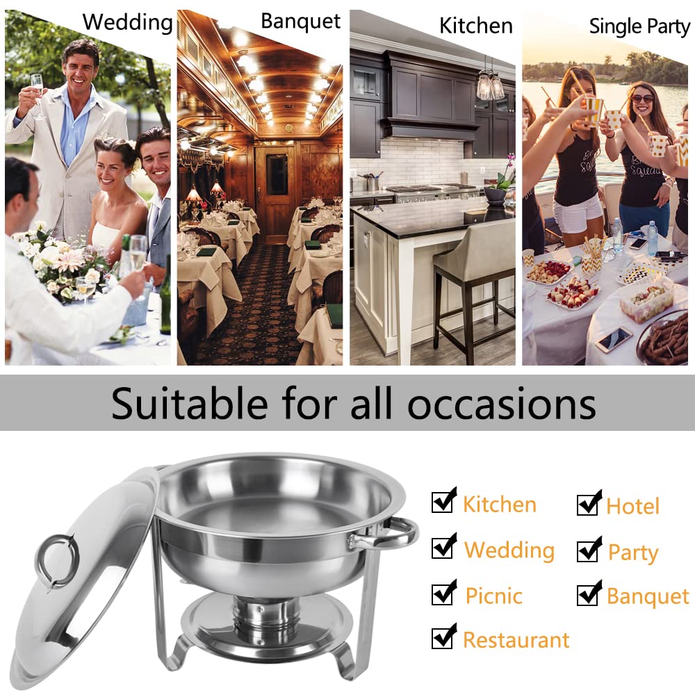 ROVSUN 5 Qt 2 Packed Full Size Stainless Steel Chafing Dish Buffet Set, NSF Silver Round Catering Warmer Set with Food and Water Trays, Mirror Cover, Thick Stand Frame for Kitchen Party Banquet