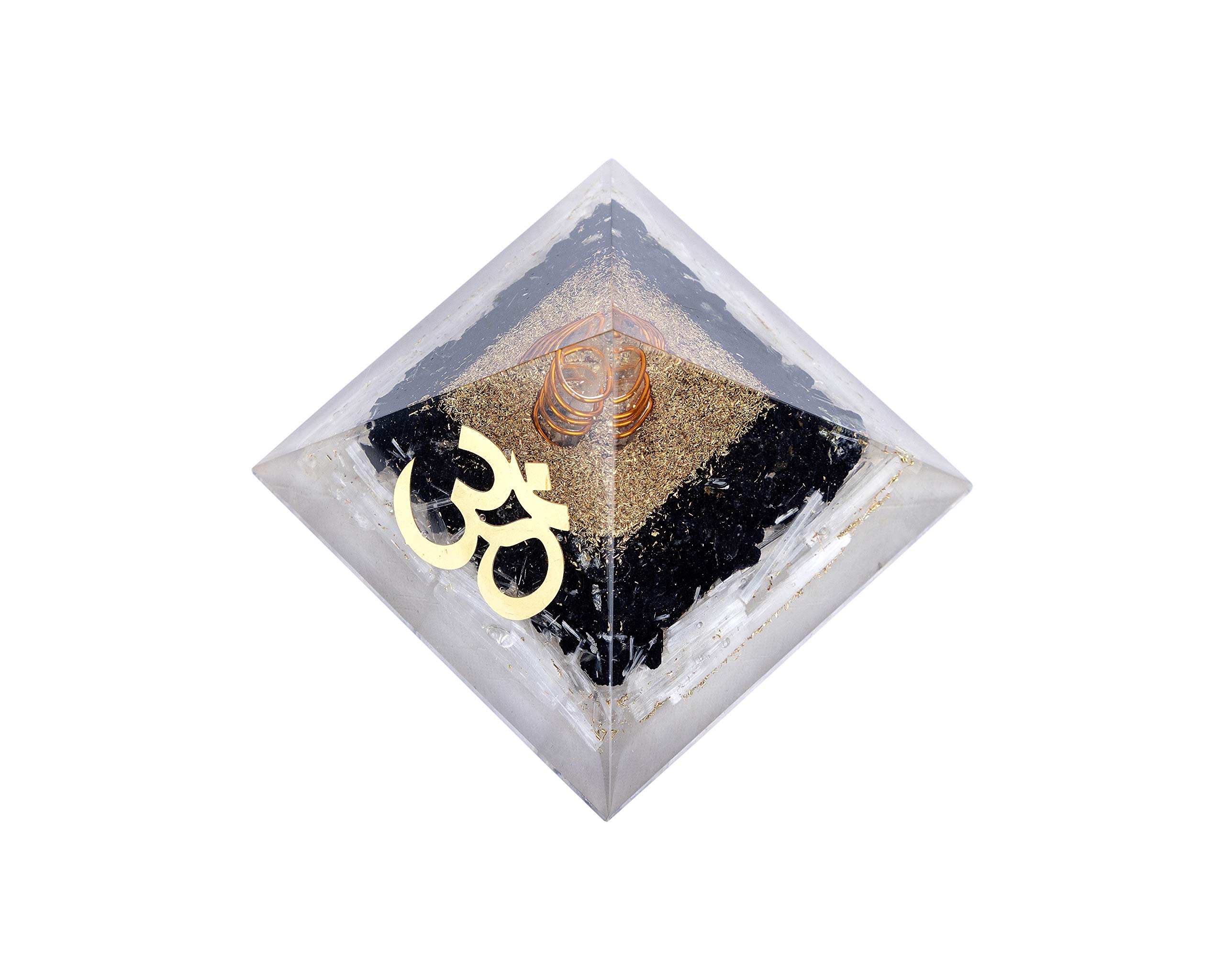Orgone Pyramid Crystal -Orgonite Crystals -Black Tourmaline & Selenite-for Protection & Positive Energy-Crystal Pyramid for- Chakra Healing Meditation &Crystal Gifts-Orgonite Pyramid