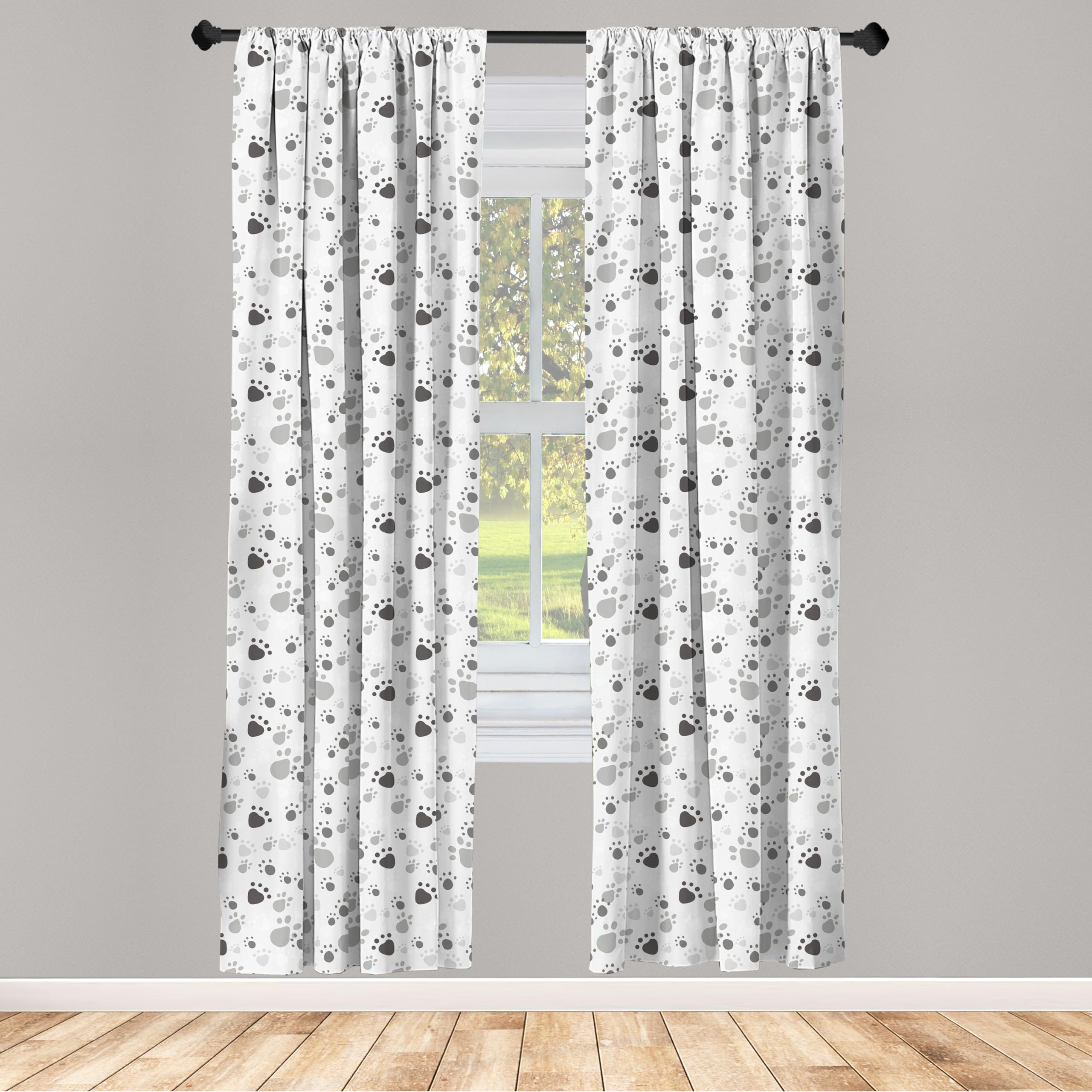 Lunarable Grey Curtains, Pattern with Random Footprints Paw Traces Pet Legs Friendly Cats and Dogs, Window Treatments 2 Panel Set for Living Room Bedroom, Pair of - 28" x 63", Charcoal Grey