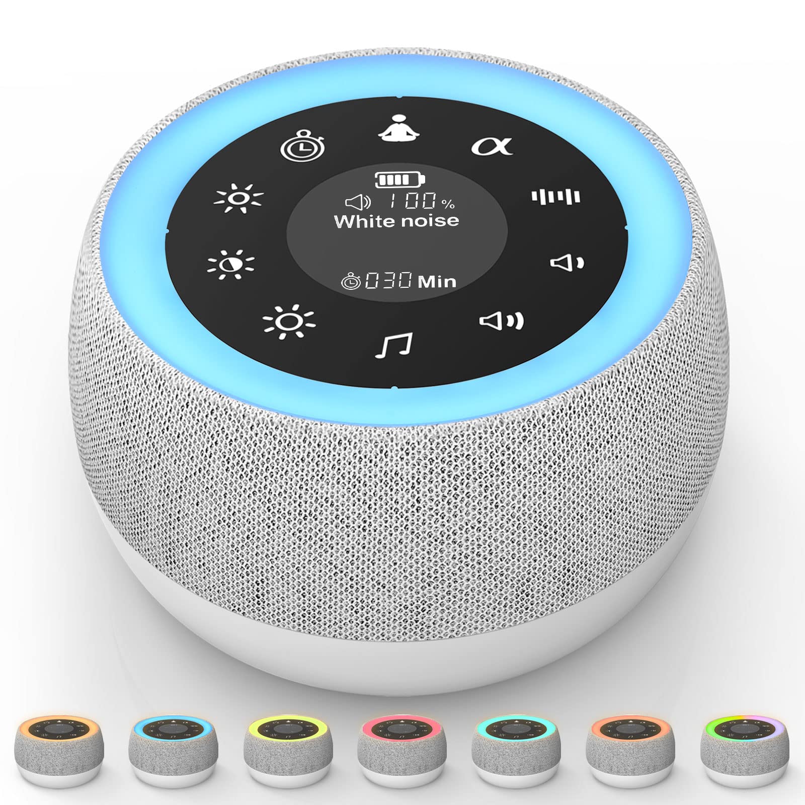 White Noise Machine HOMHOW Portable Sound Machine for Sleeping Adults Baby Kids Sleep Sound Machine Whit 32 Soothing Sounds, USB Rechargeable Timer Night Light