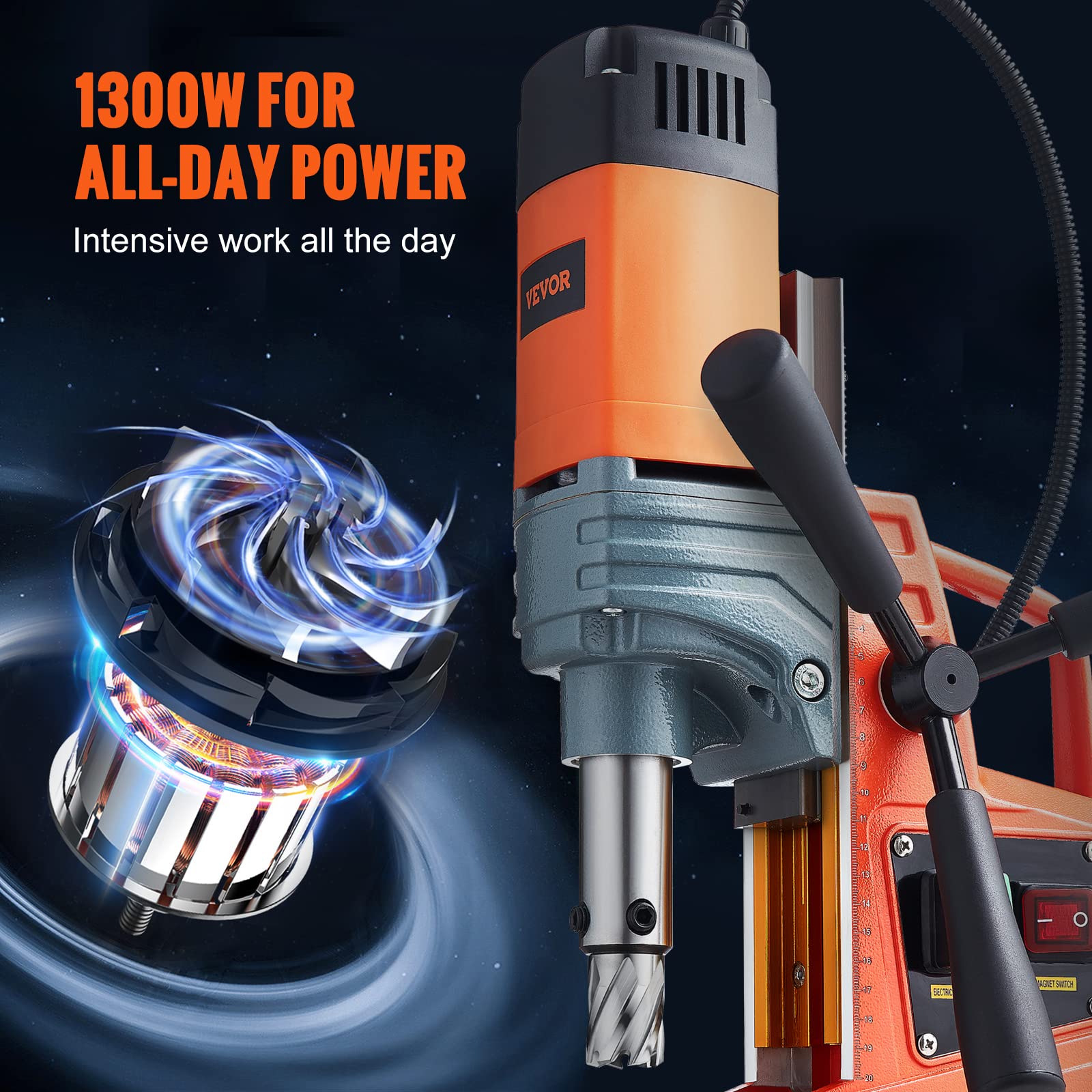 VEVOR Mag Drill Press, 1300W 1.57" Boring Diameter, 2922lbf Power Portable Magnetic Drill, 810 PRM, Electric Drilling Machine for Metal Surface, Industrial and Home Improvement