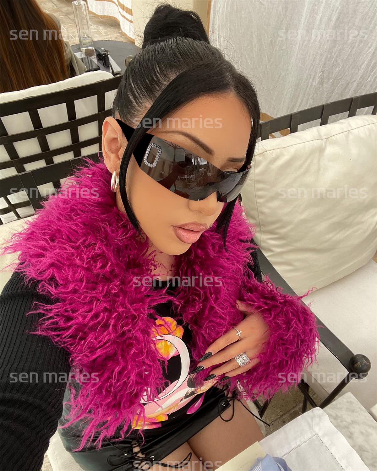 SENMARIES Wrap Around Y2K Sunglasses for Women Shield Jeweled Sun Glasses Retro Frameless Eyewear