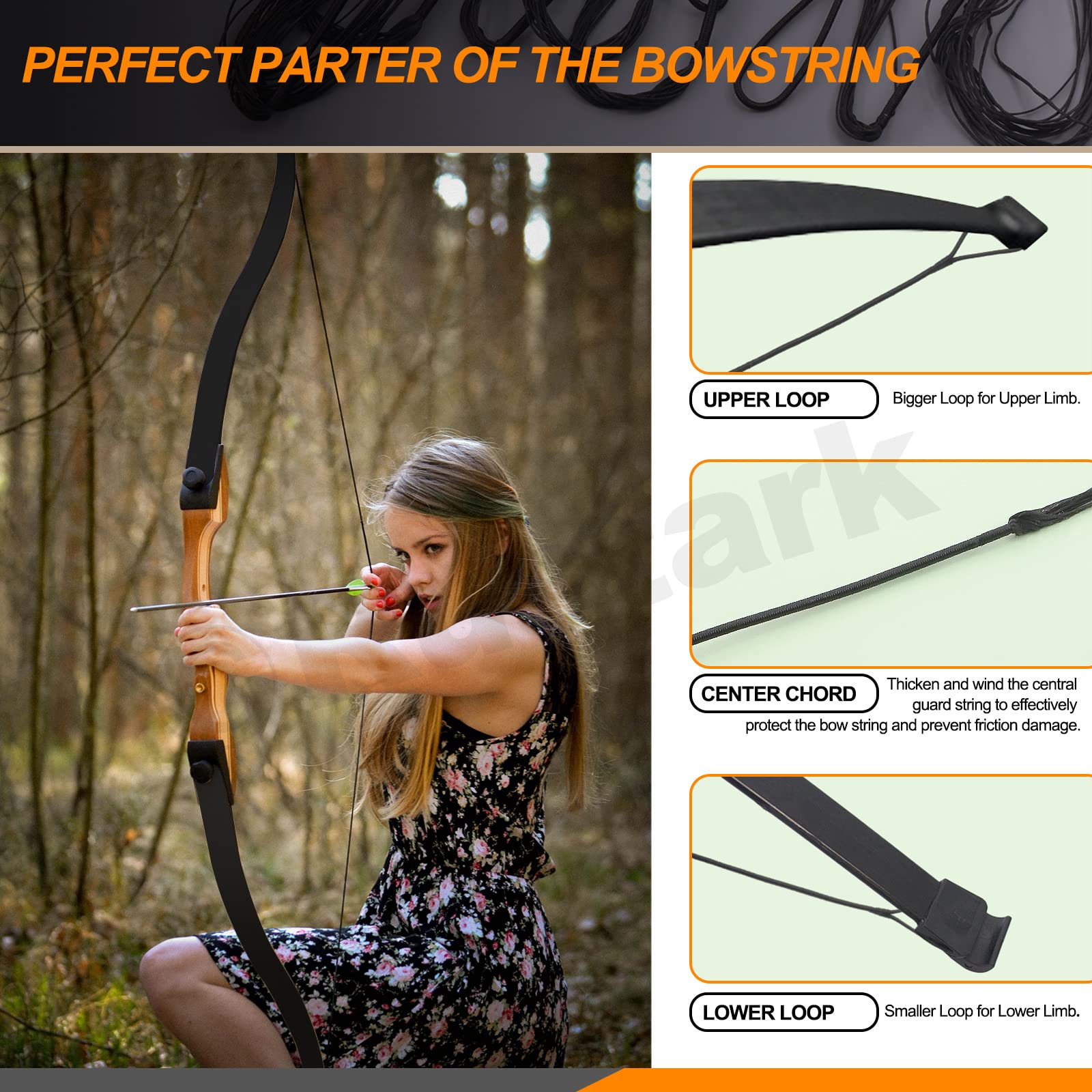 Rustark 3Pcs 12/14/16 Strands Bow String Replacement Bowstring AMO 62” Recurve Bow Accessories for Traditional and Recurve Bow Archery