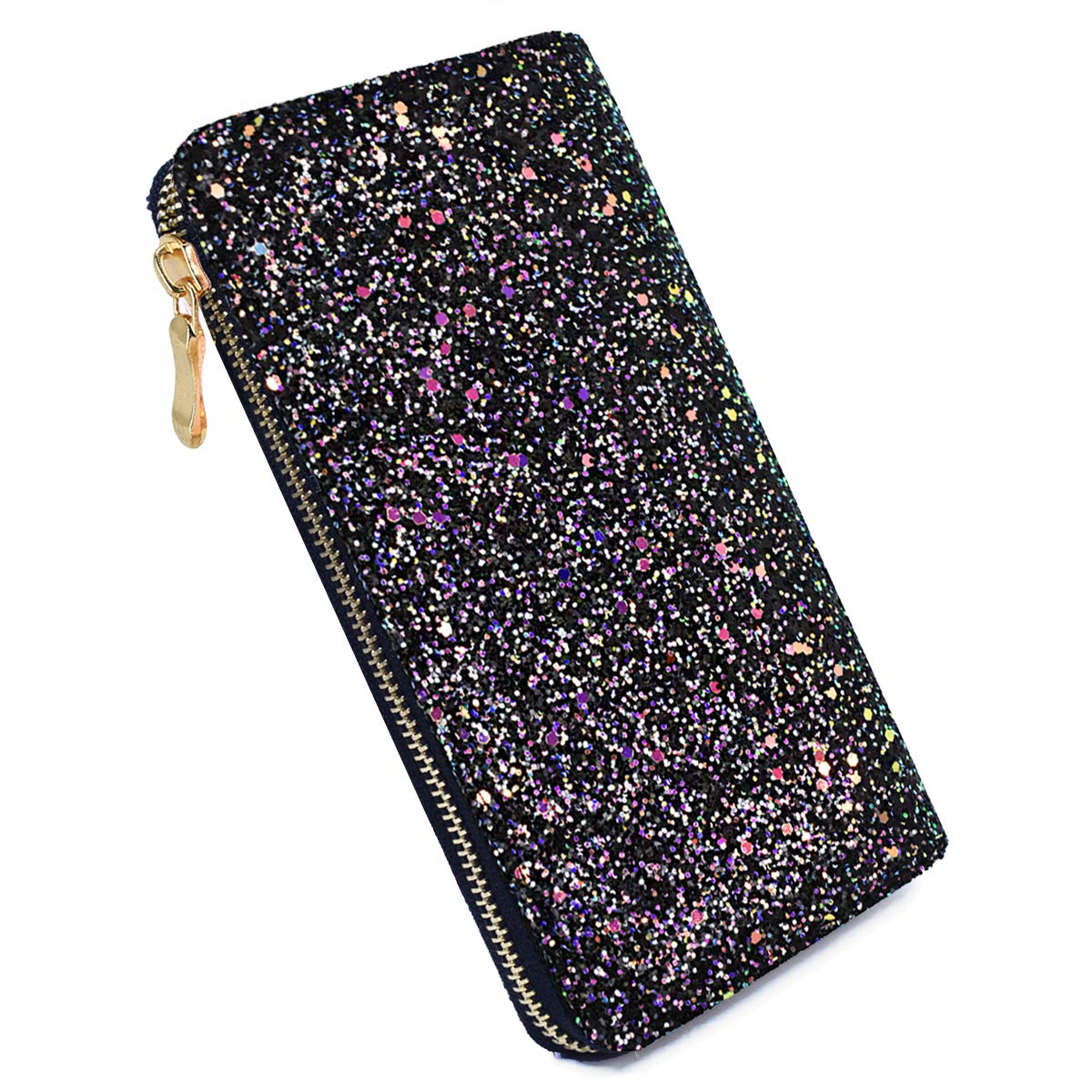 Laimi Duo Bling Black Glitter Clutch Shiny Handbag RFID Blocking Leather Wallet Multi Card Organizer for women