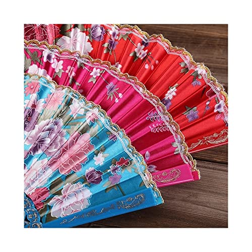 PBLCYUT Style Hand Held Folding Dance Fan Wedding Party Lace Silk Folding Hand Held Flower Fan Summer Wedding Fan Party (Color : Purple)
