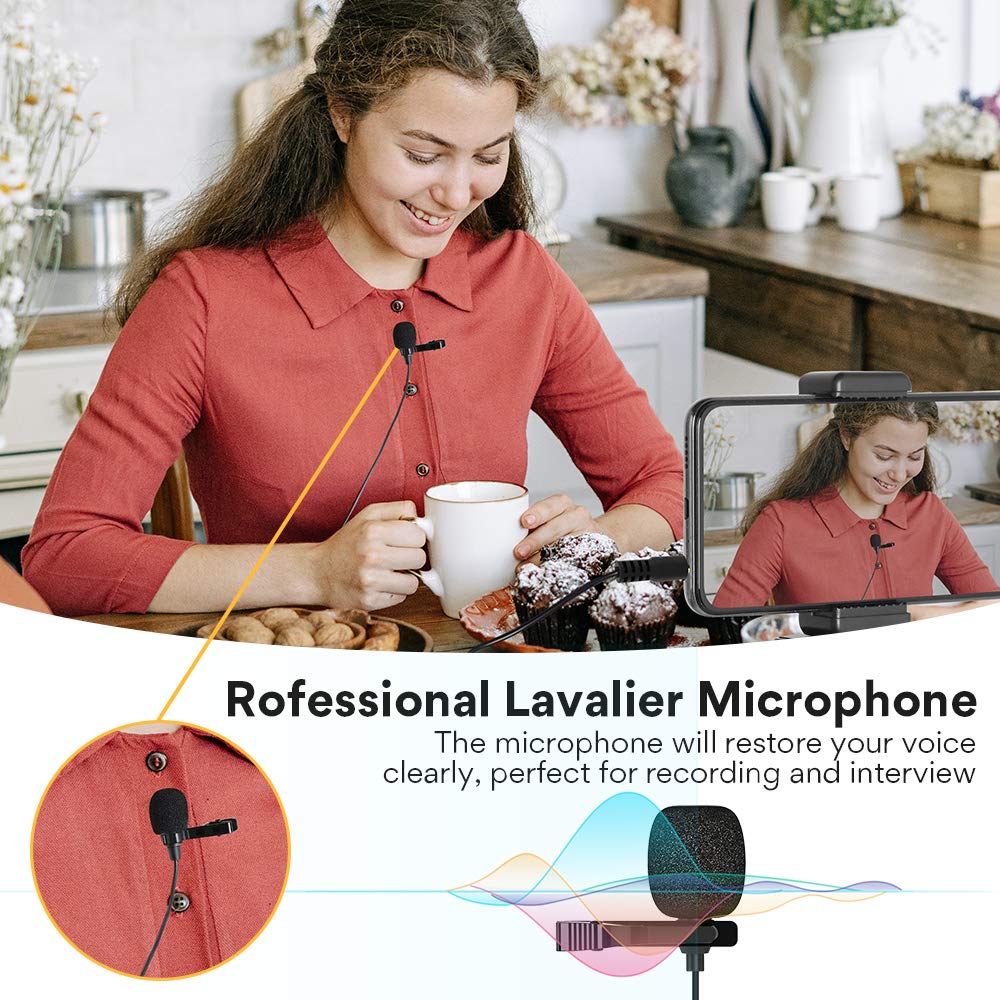 MAONO Lavalier Microphone for iPhone Android Smartphones, 2 Pack Professional Omnidirectional Condenser Clip on Lapel Mic for Recording, Interview, YouTube Video, Vlogging (AU-303)