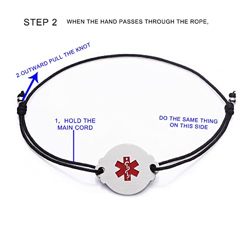 LinnaLove Medical Alert Bracelet for Women Adjustable Handmade Cord Medical ID bracelets with personalized Customize engraved-Black