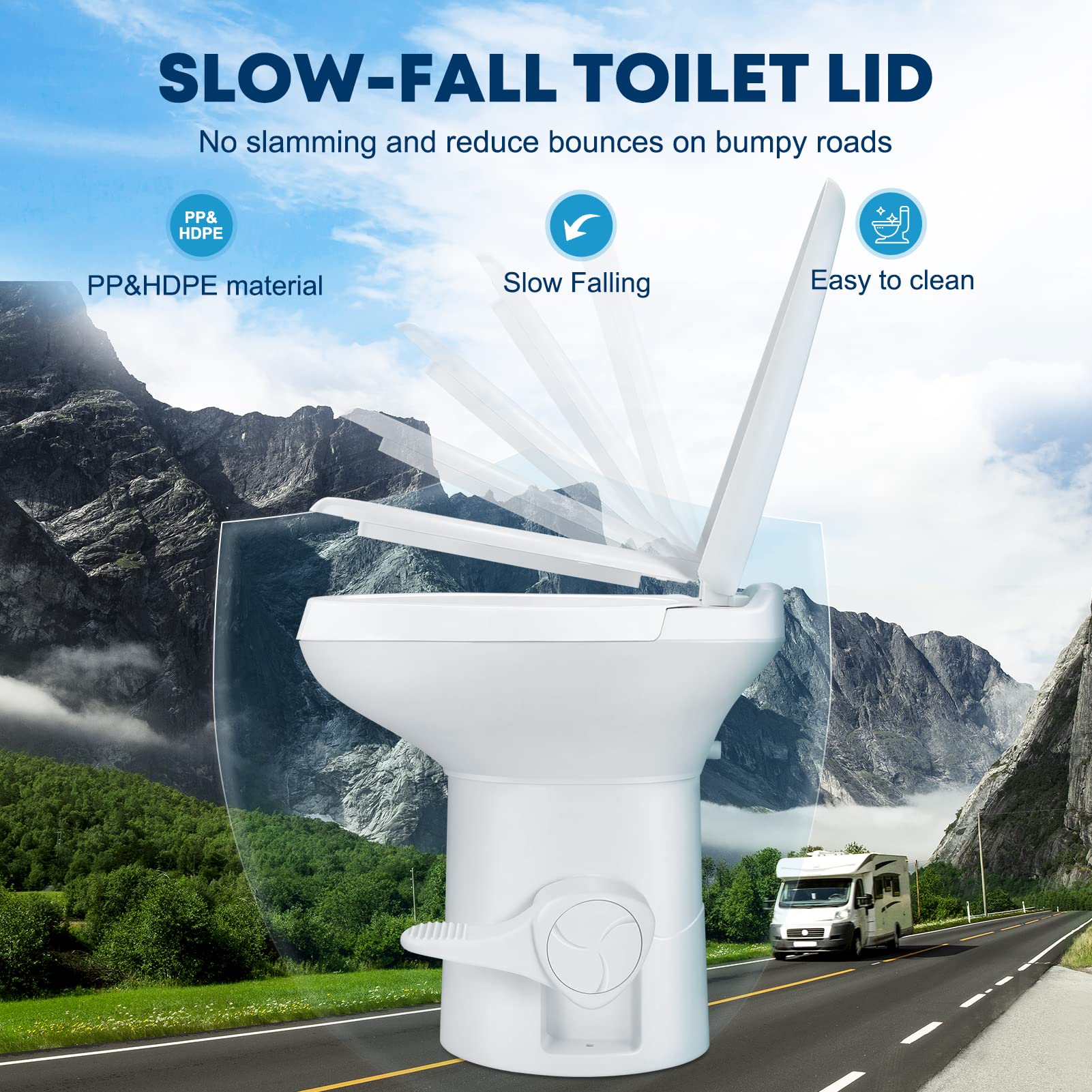 Kohree Gravity Flush Toilet RV Foot Pedal High Toilets 19.7 Inch Height Tall Profile White