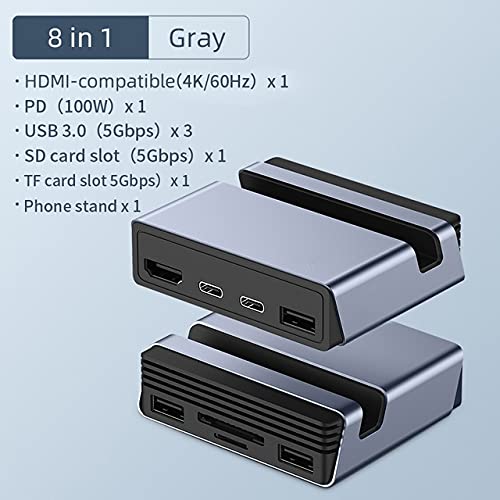 WYFDP USB C Hub Type-C Docking Station Type-C to 4K HDMI-Compatible PD SD/TF Card Reader RJ45 Phone Holder Stand