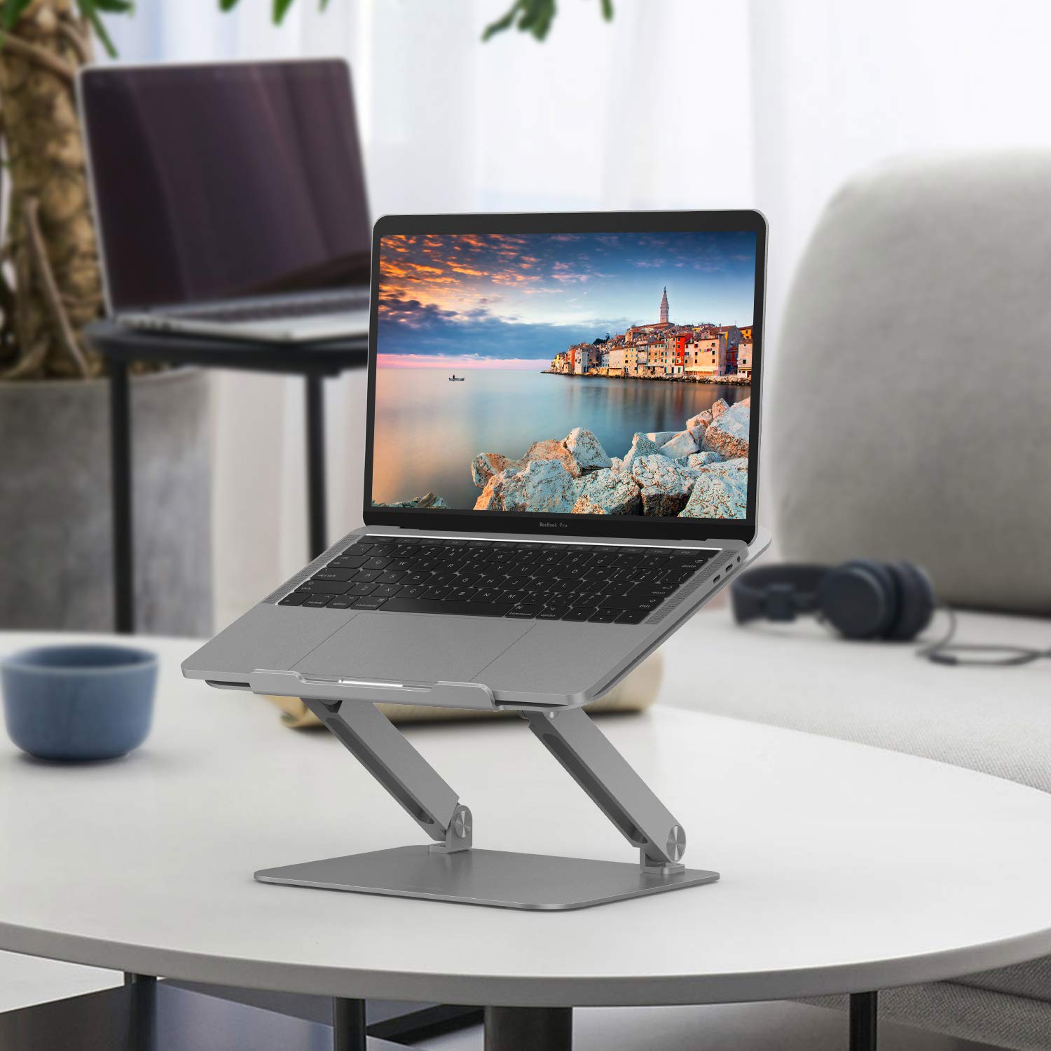 LENTION Laptop Notebook Stand Holder Adjustable Height Portable Stand Riser Compatible with MacBook Air Pro HP Dell XPS Lenovo All laptops 11-15.6" (L5,Gray)