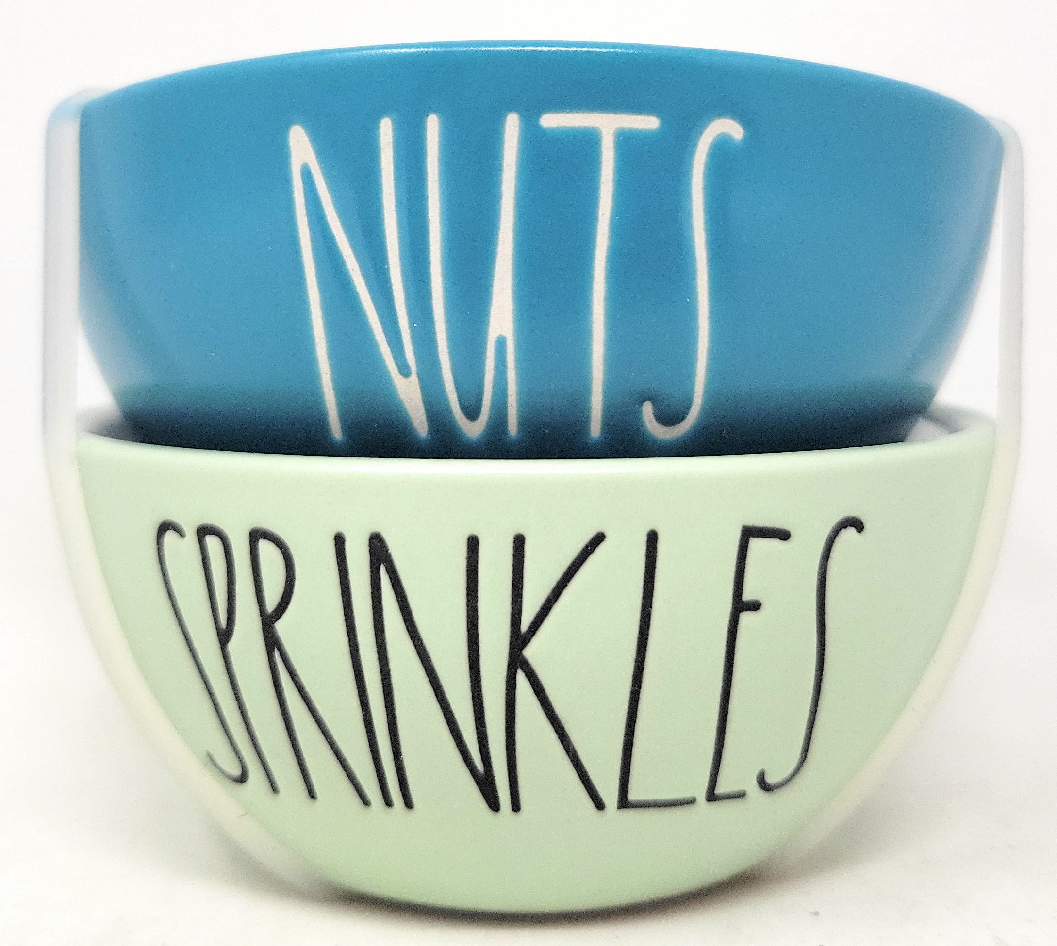 Rae Dunn NUTS SPRINKLES Bowls, Set of 2 Teal Serving Bowl, Ice Cream Condiment Accessories, Pinch Dash Seasoning Ceramic by Magenta LL