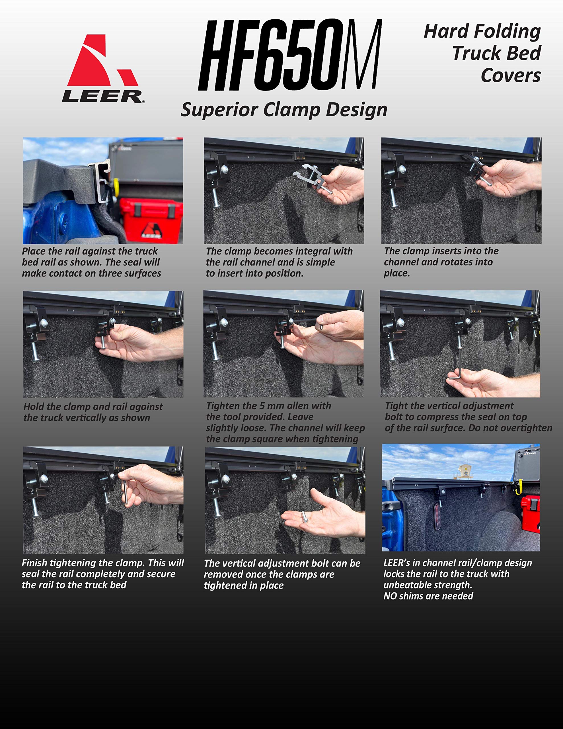 LEER HF650M Quad-Folding Truck Bed Tonneau Cover, Fits Ford F-150 Light Duty, Years 2015-2024, 5'6" Truck Bed, Black
