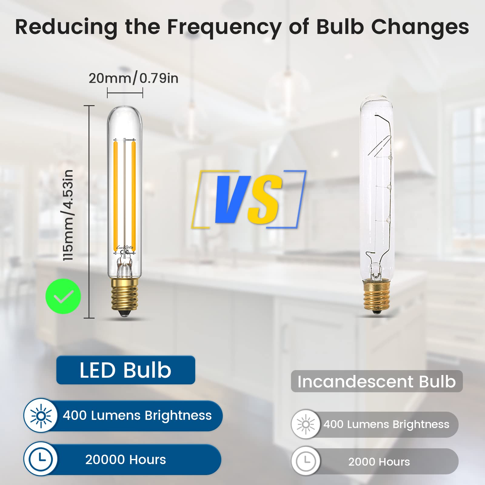 Luxvista Dimmable T6.5 E17 LED Appliance Bulb - 4W LED T6.5 Exit Sign Clear Light Intermediate Base for Refrigerator Freezer Daylight 6000K (2-Pack)