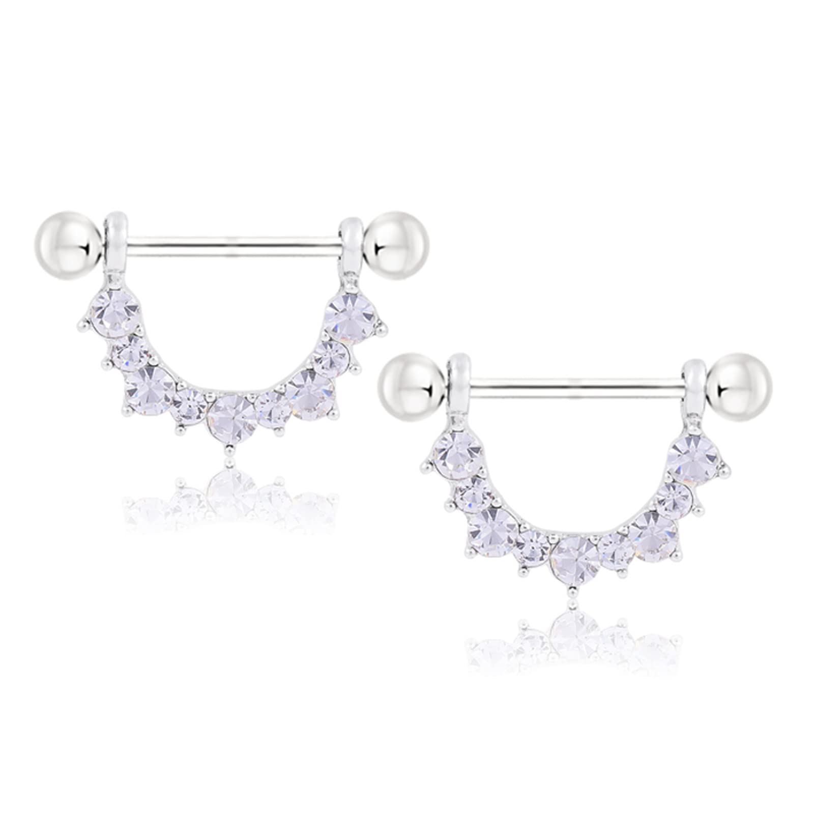 Salwosai 14G Stainless Steel Nipple Rings Glitter CZ U-Shape Straight Barbell Bars Tongue Ring 16mm(5/8Inch) Body Piercing Jewelry (White)