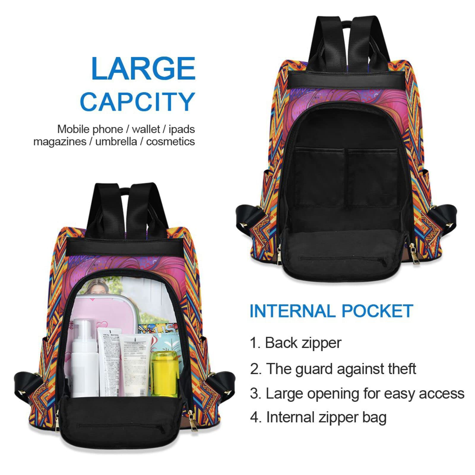 senya Fashion Backpack Purse for Women, African American Woman Ethnic Backpack Shoulder Bag for Women