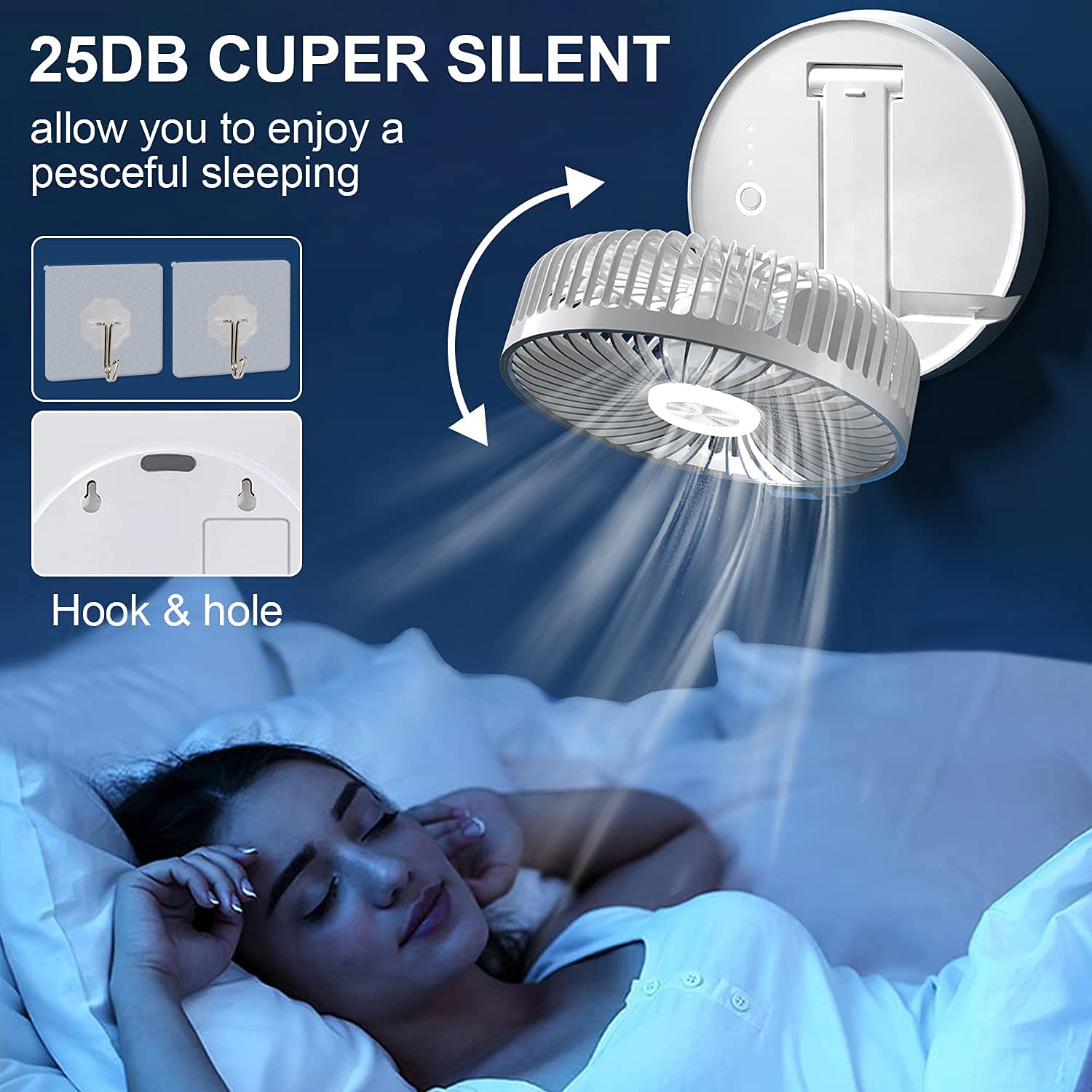Taipow Table Fan USB Desk Fan, Portable Adjustable Folding Fan 3-level Desk Lamp Super Quiet Personal Fan with 3-speed Wind 5200mAh Rechargeable Battery for Office Home Bedroom