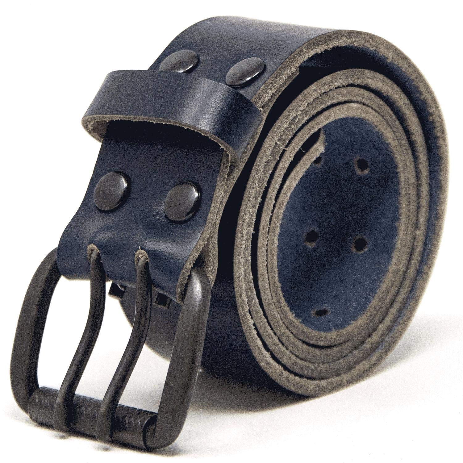 Logical Leather Men's Work Belt - Heavy Duty Genuine Full Grain Leather Double Prong Belts- Black 46