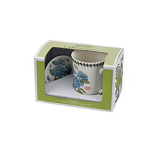 Portmeirion Home & Gifts Hydrangea Motif Mug and Coaster Set, Porcelain, Multi-Colour, 8.5 x 12 x 10.5 cm