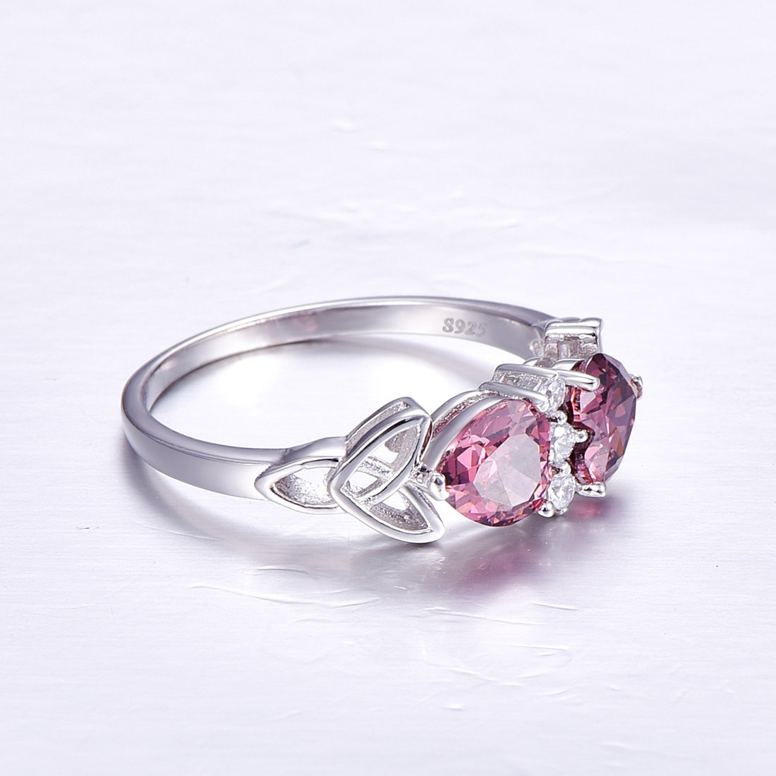Merthus 6x6mm Heart Shape Simulated Spessartine Garnet 925 Sterling Silver Irish Trinity Celtic Knot Ring for Women Size 7