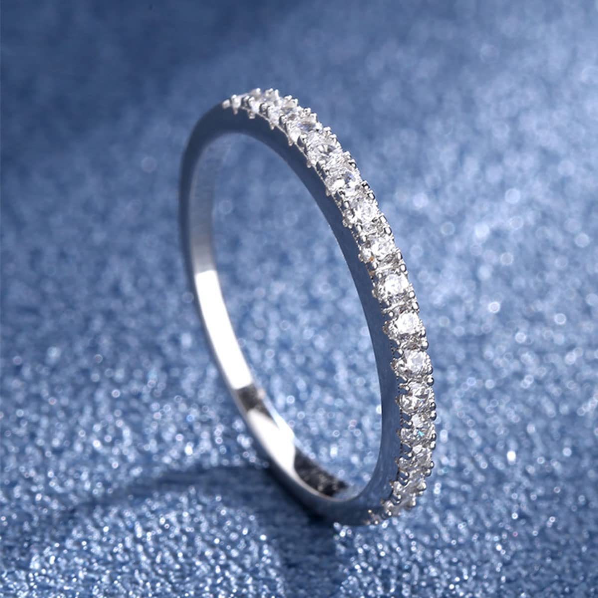 SKYFUN Moissanite Half Eternity Ring for Women, 925 Sterling Silver Wedding Band, D Color Faux Diamond Stackable Eternity Bands Anniversary Rings for Women 5.5