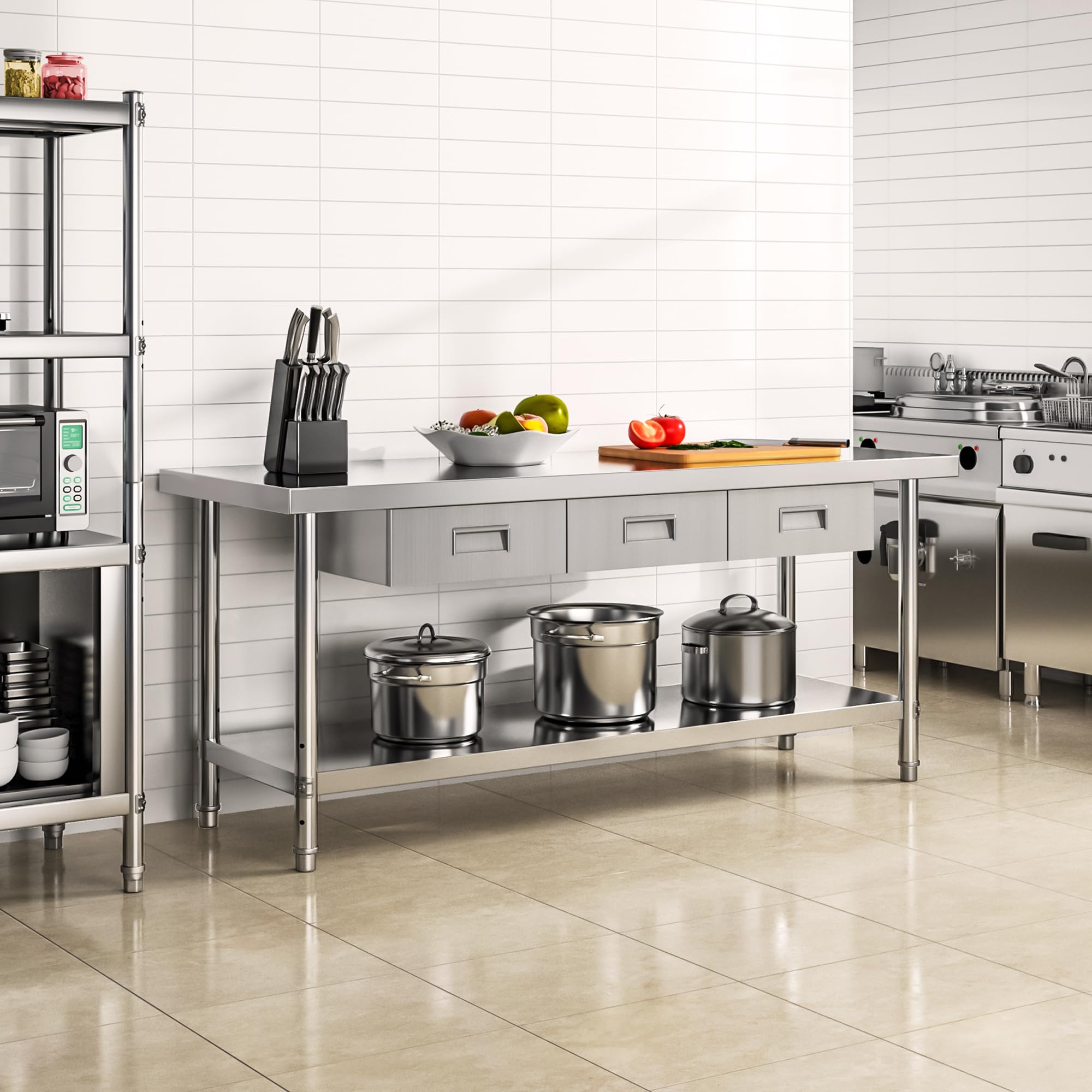 YITAHOME 60" X 24" Stainless Steel Table with 3 Drawers, NSF Work Table with Drawer, Metal Table Prep Table for Home Kitchen Restaurant Garage Warehouse
