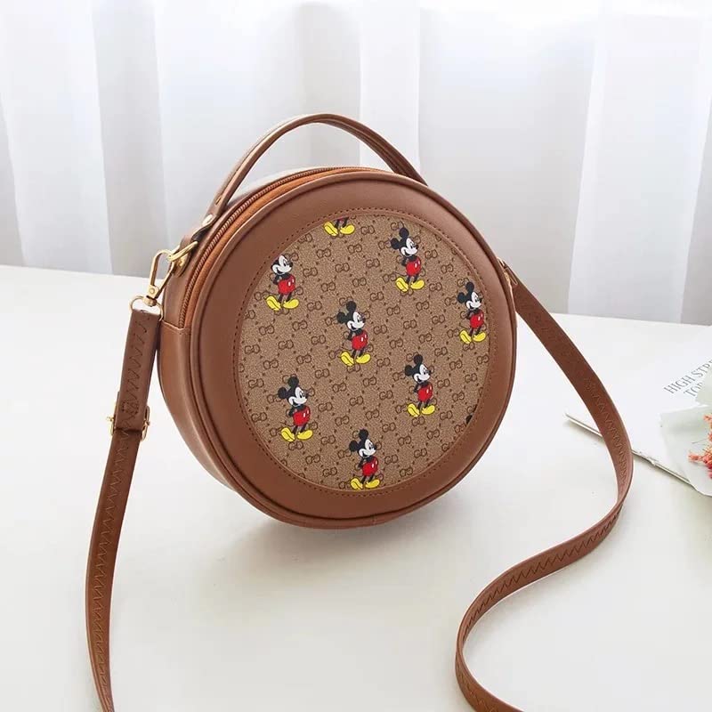 Srluckb round cartoon character purse/crossbody/adjustable strap (Dark brown)