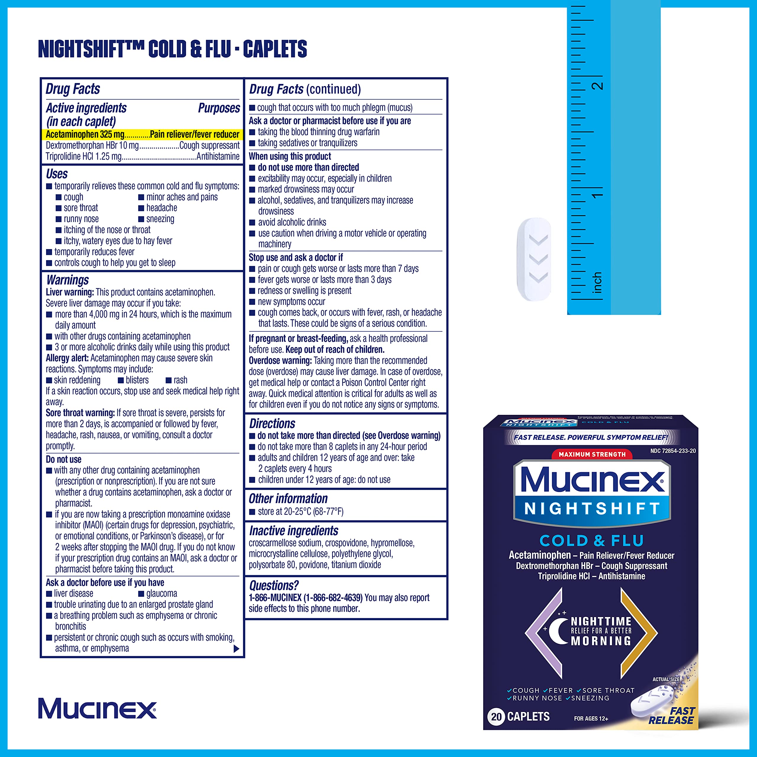 Mucinex Nightshift Cold & Flu - Caplets - 20 ct (Pack of 4)