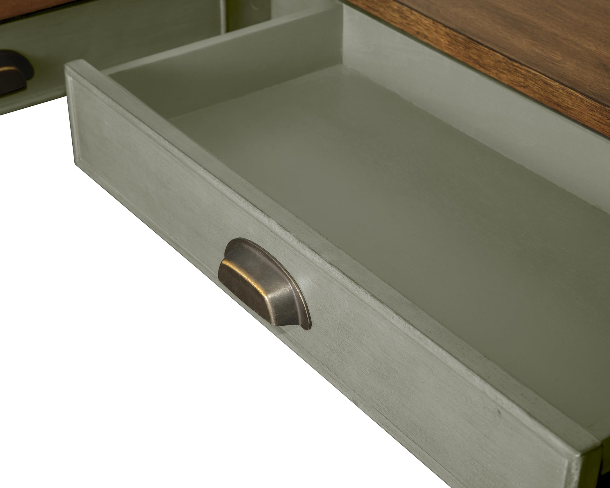 Martin Furniture Sit/Stand Farmhouse Wood Writing, Open L-Shaped Table, Office Desk and Return, Sage Green