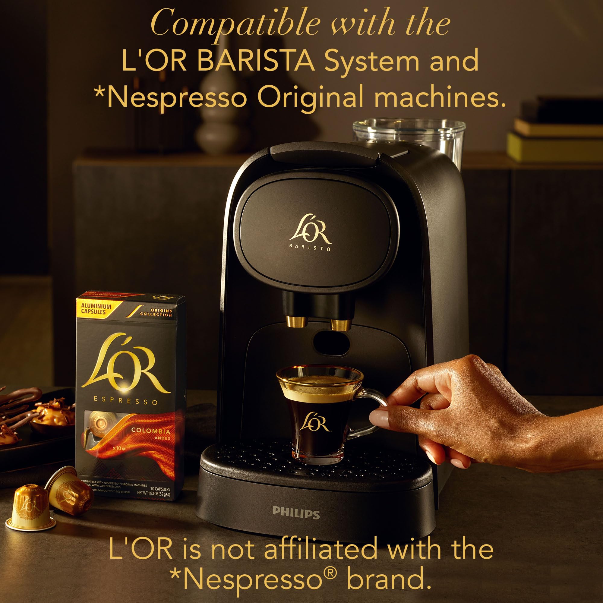 L'OR DECAF Espresso Capsules, 100 Count DECAF Ristretto, Single-Serve Aluminum Coffee Capsules Compatible with the L'OR BARISTA System & *Nespresso Original Machines