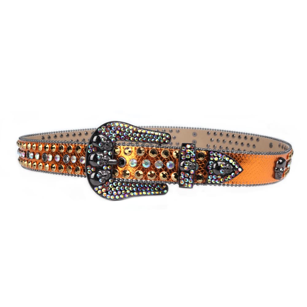 Rhinestone Belt Ladies Men Skull Belt Luxury Designer Diamond Embellished Belt Purple 38 inch