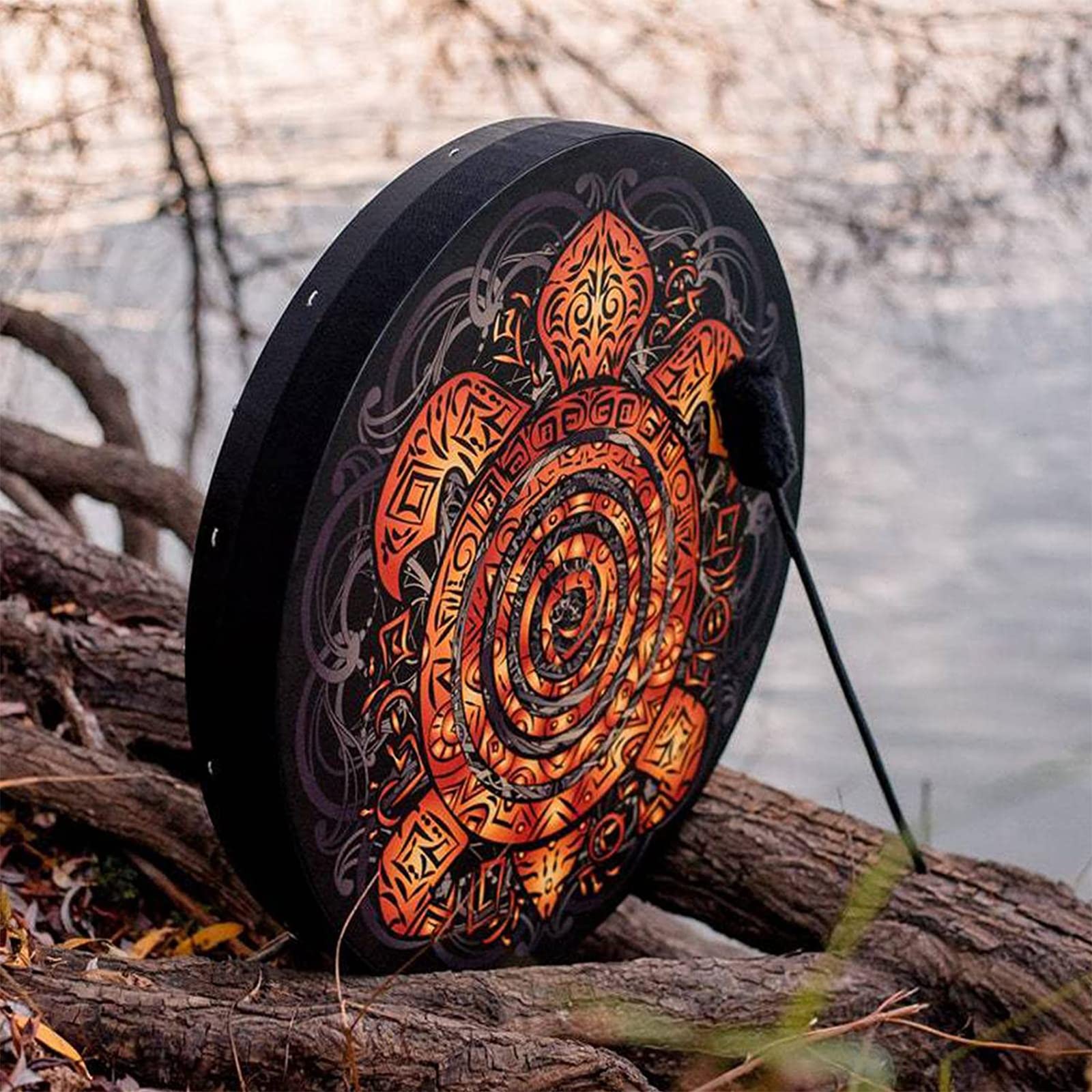 Takefuns Shaman Drum, Tree of Life Decoration Design, Handmade Shamanic Drum with Drum Sticks for Music Lovers