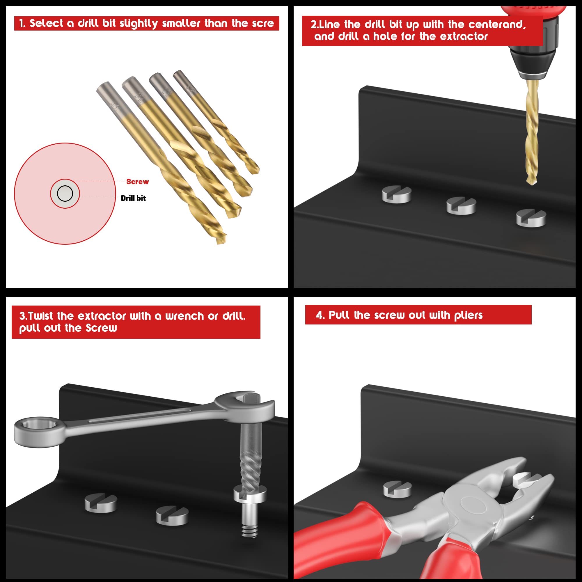 UYECOVE 14 Pieces Screw Extractor Set, 35# Cr-Mo & 6542 HSS Steel Cobalt Left Hand Drill Bits Set for Removing Stripped Screws and Broken Bolts Ez Out Screw Extractor Set Broken Bolt Extractor Kit