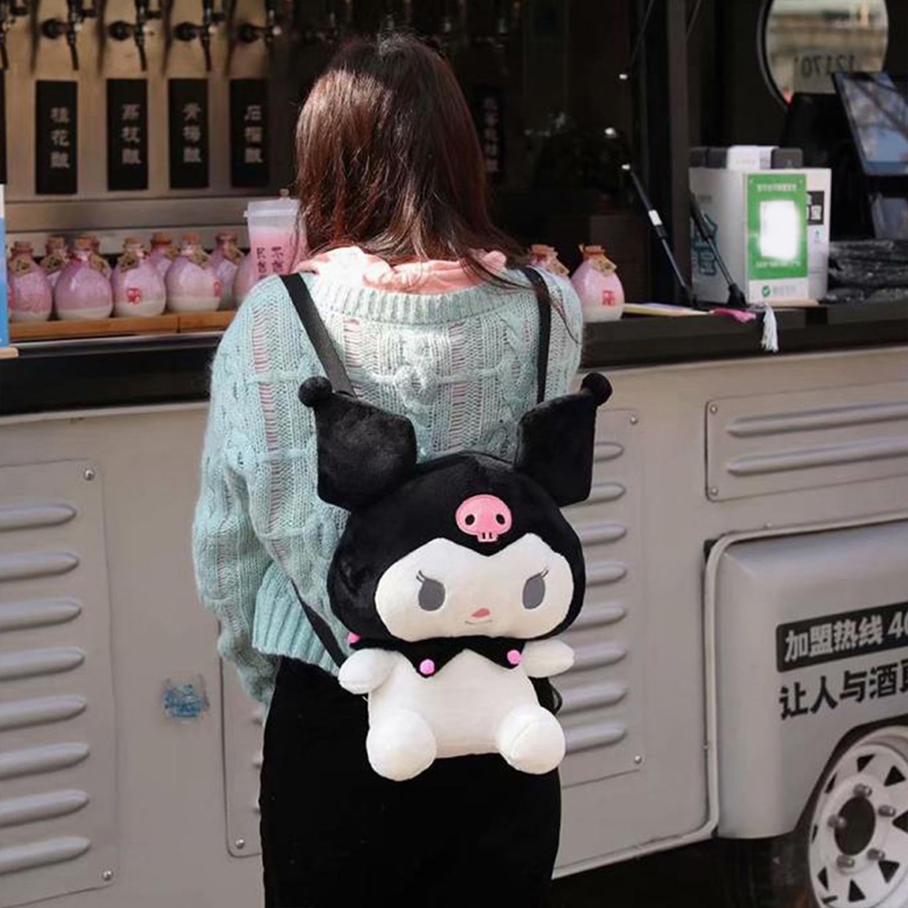 LUNIA Anime Plush Backpack Cartoon Cute Kawaii Shoulder Bag Anime Bag Cosplay Soft Bag for Birthday Gifts (black)