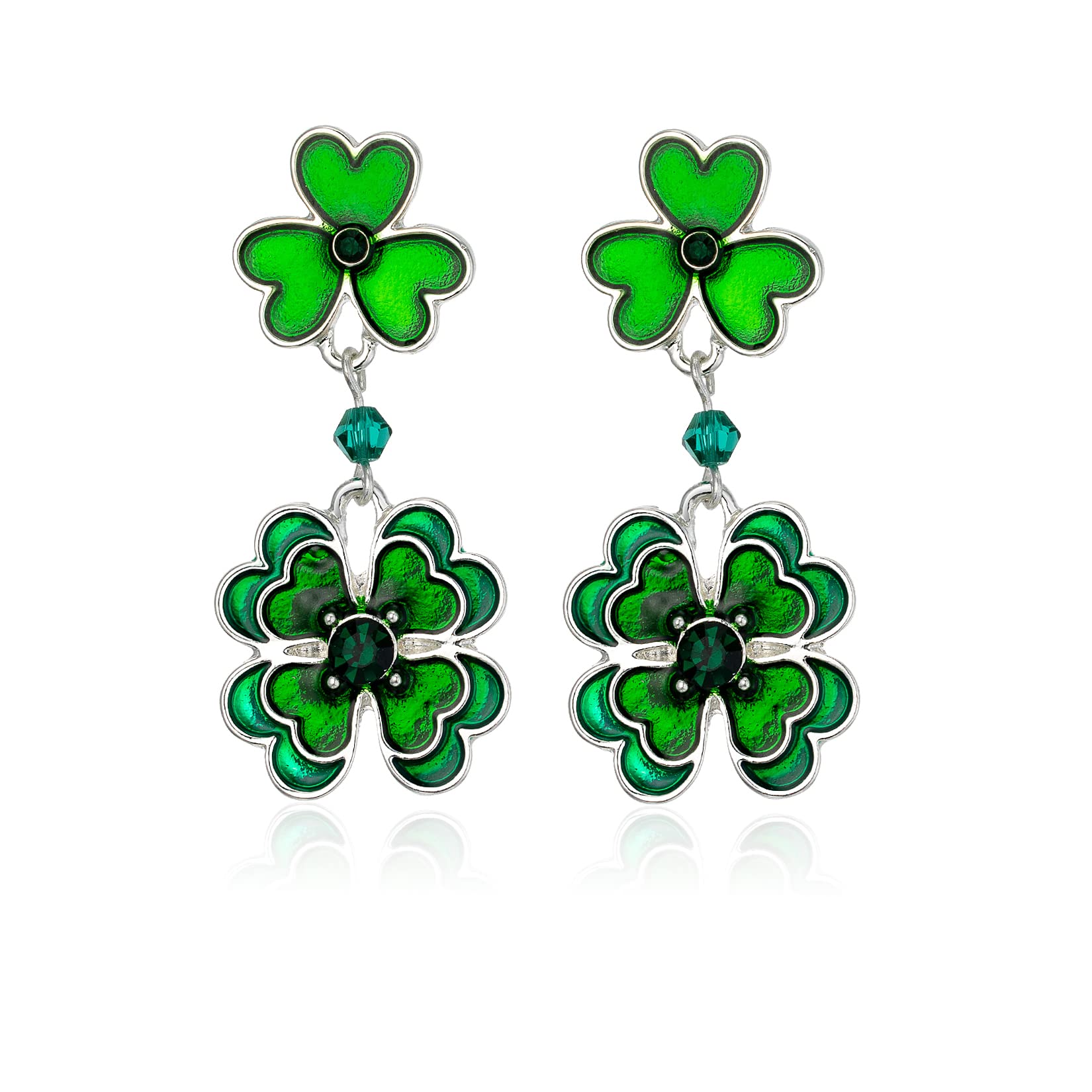 St Patricks Day Four Leaf Clover Earrings
