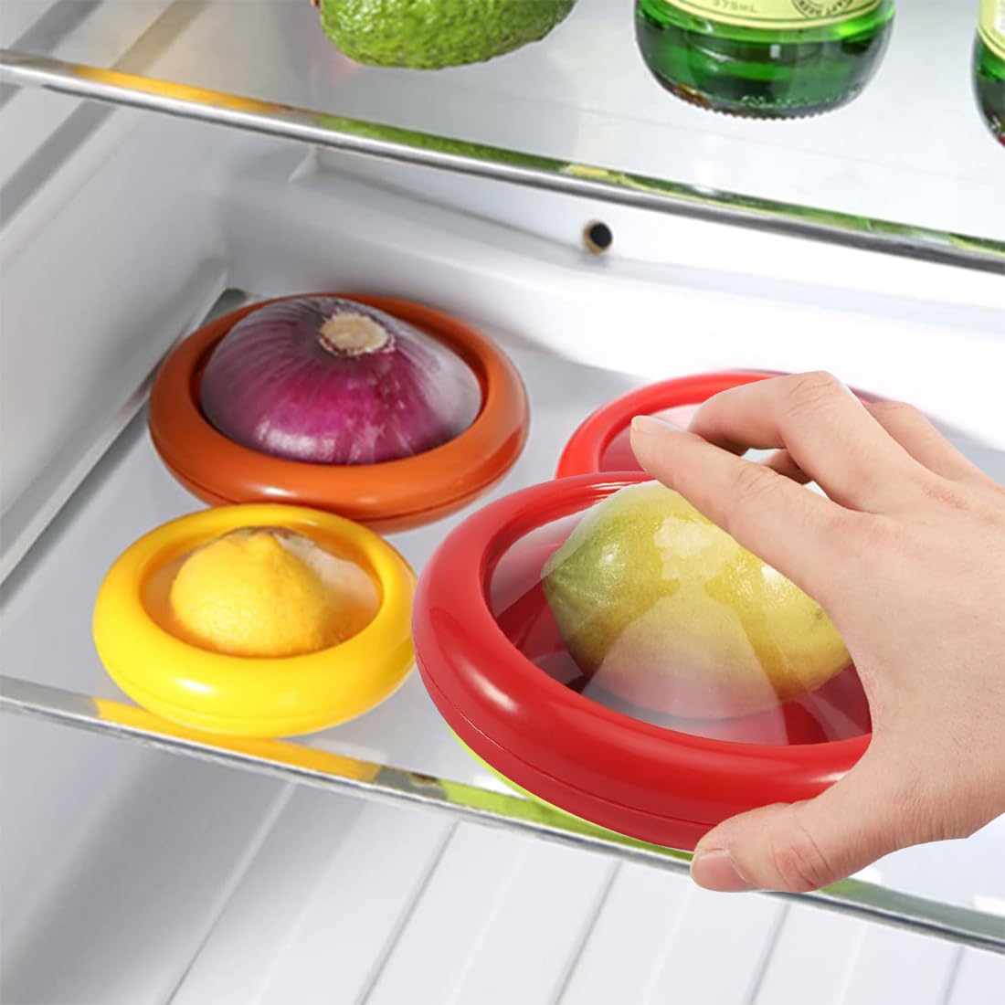 YJWZWE Reusable Fruit and Vegetable Storage Containers Lemon Keeper Tomato Holder Silicone Food Savers Fresh Stretch Pod for Fridge 2 Pack