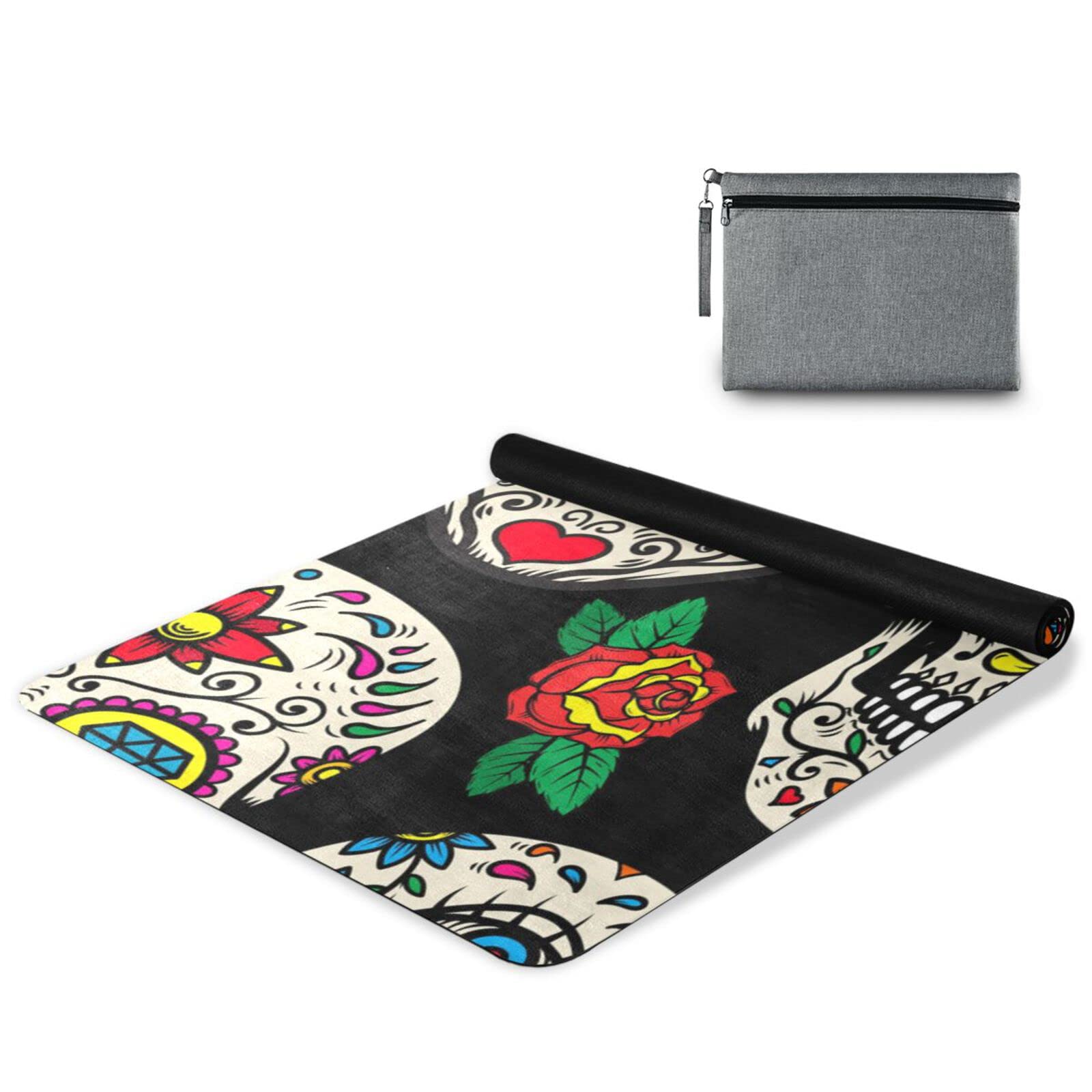 senya Mexican Sugar Skull Yoga Mat Cover, Non Slip Exercise Mat Cover High Performance Grip, Coming with Carry Bag(228vb9a)