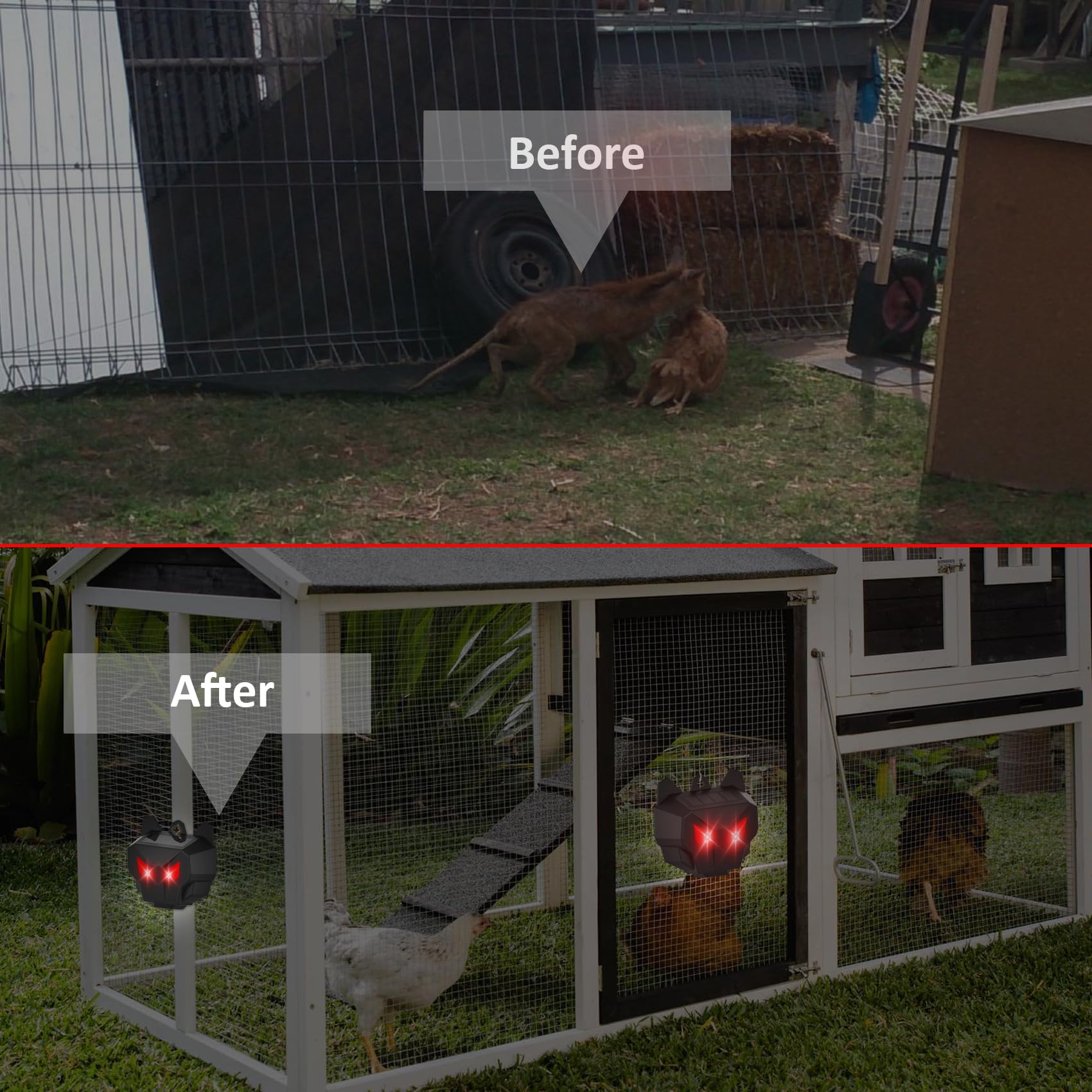 X-PEST Solar Coyote Deterrent Deer Repellent Devices, Outdoor Nocturnal Animal Repeller for Raccoon Skunk Fox with Predator Lights for Chicken Coop, Farm, Garden, Yard (4 Pack)