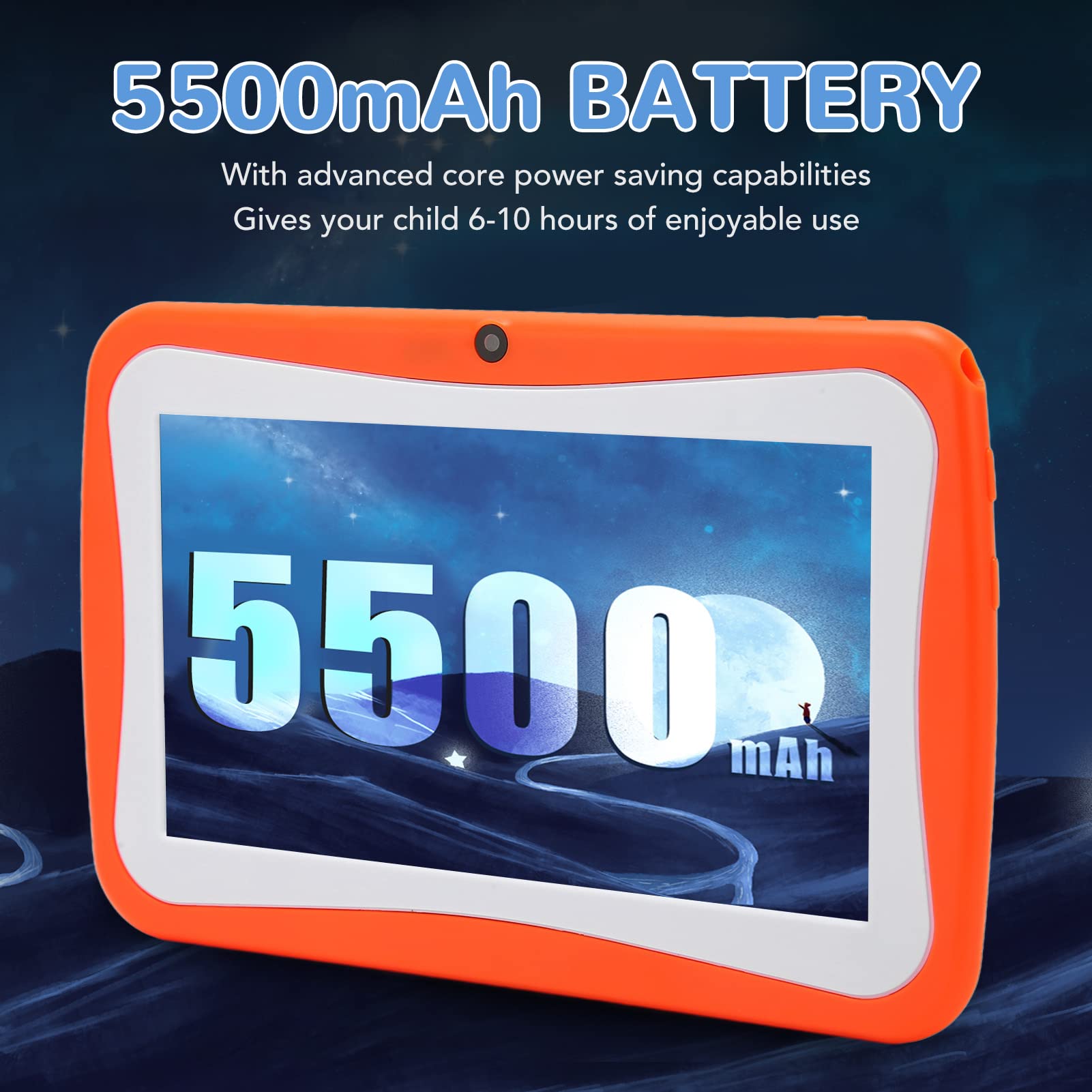 MAVIS LAVEN Tablet, 5G WiFi Long Battery Life Large Memory Kids Tablet 4 Core HD 1960x1080 7 Inch US Plug 100‑240V for Android 8.0 for Girls (Orange)
