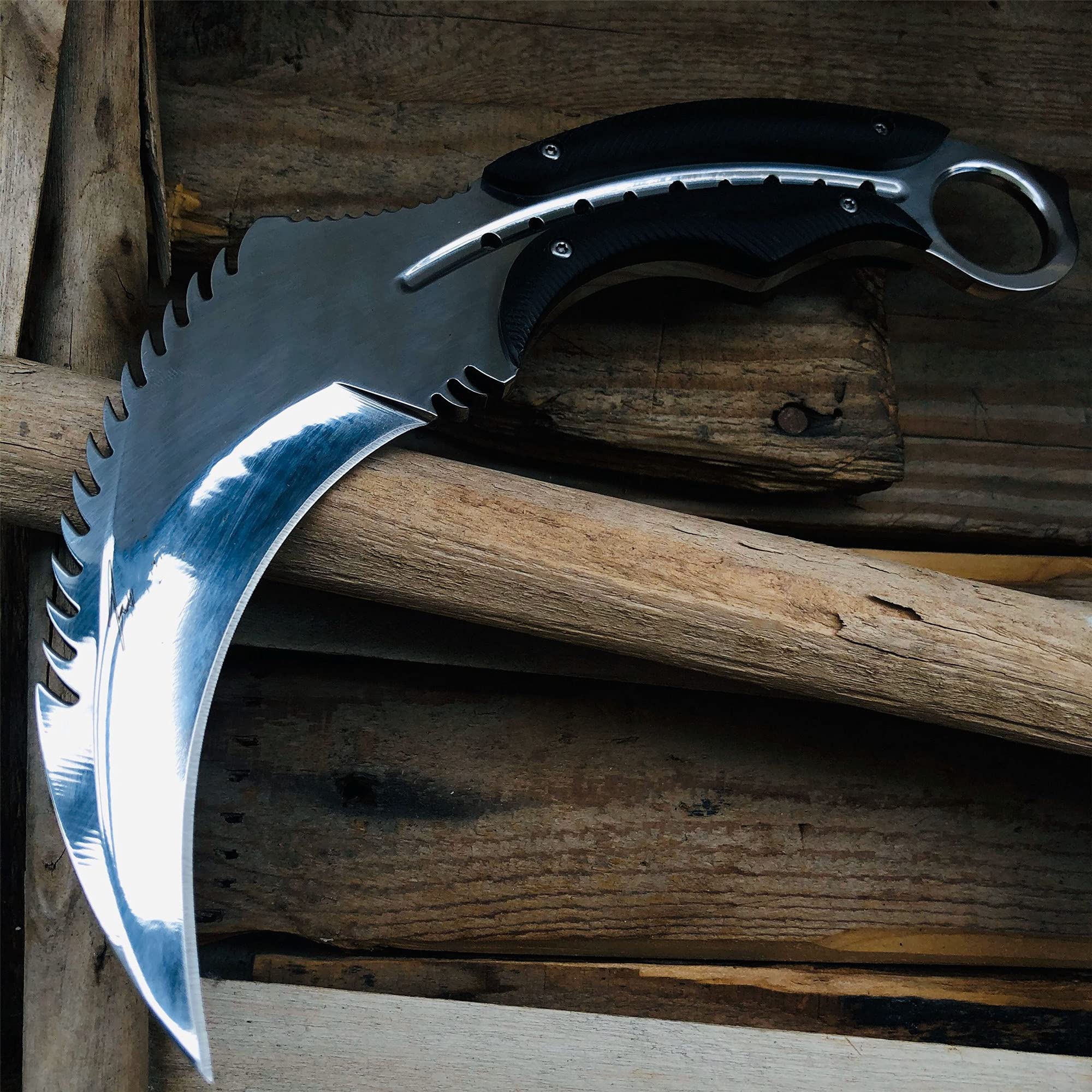 Rhinosteel Custom Eagle Beak Design Heavy Collect Gift Full Tang Karambit Knife D2 Steel Stonewash & Mirror Fixed Blade Outdoor Camping,Tactical ,Survival,Hunting Knives -Leather Sheath (Mirror)