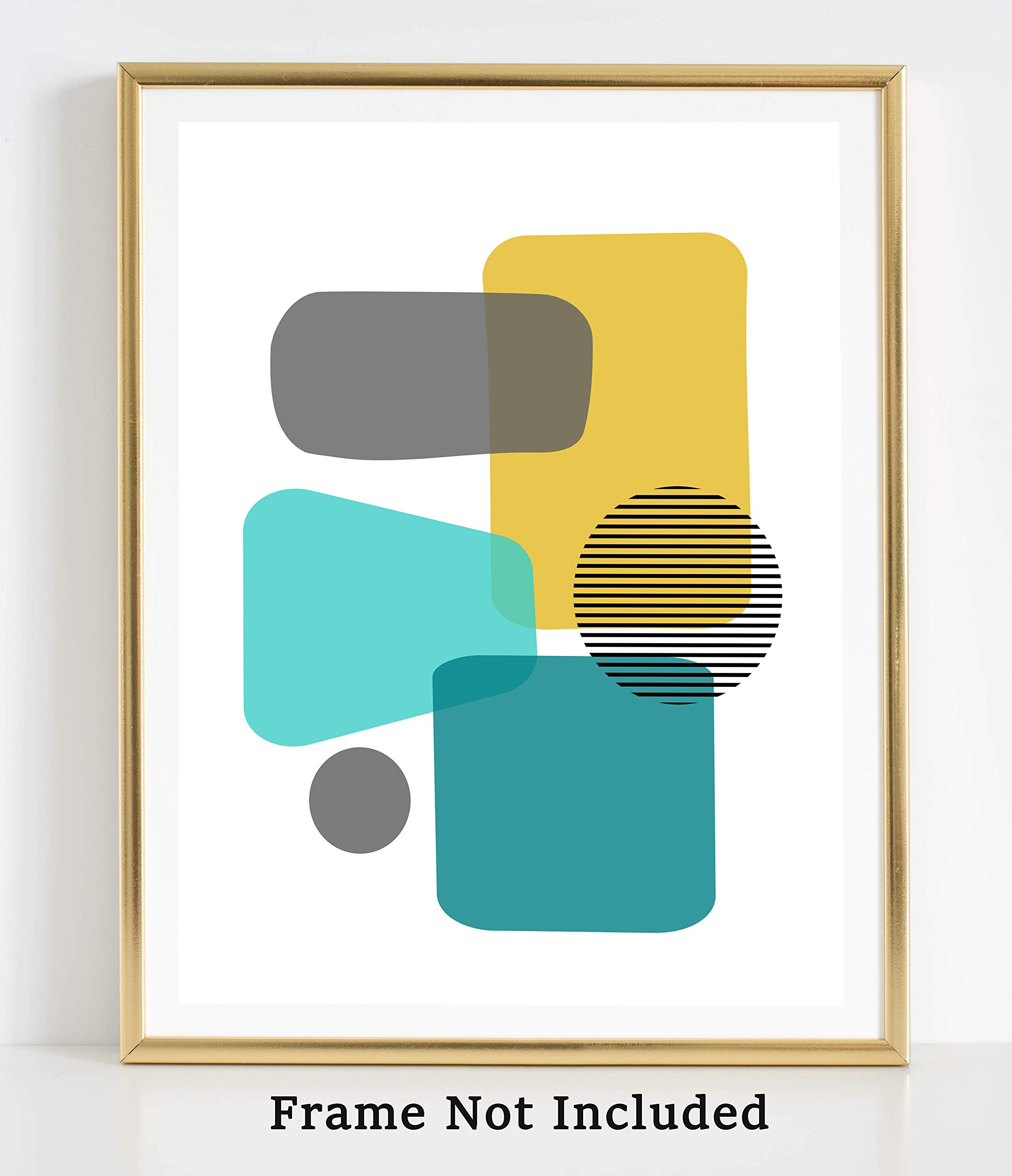 Mid Century Modern No.7 Wall Art Print - 11x14 Unframed Abstract Scandinavian Decor. Shades of Grey, Mustard Yellow, Teal & Aqua Blue on White.