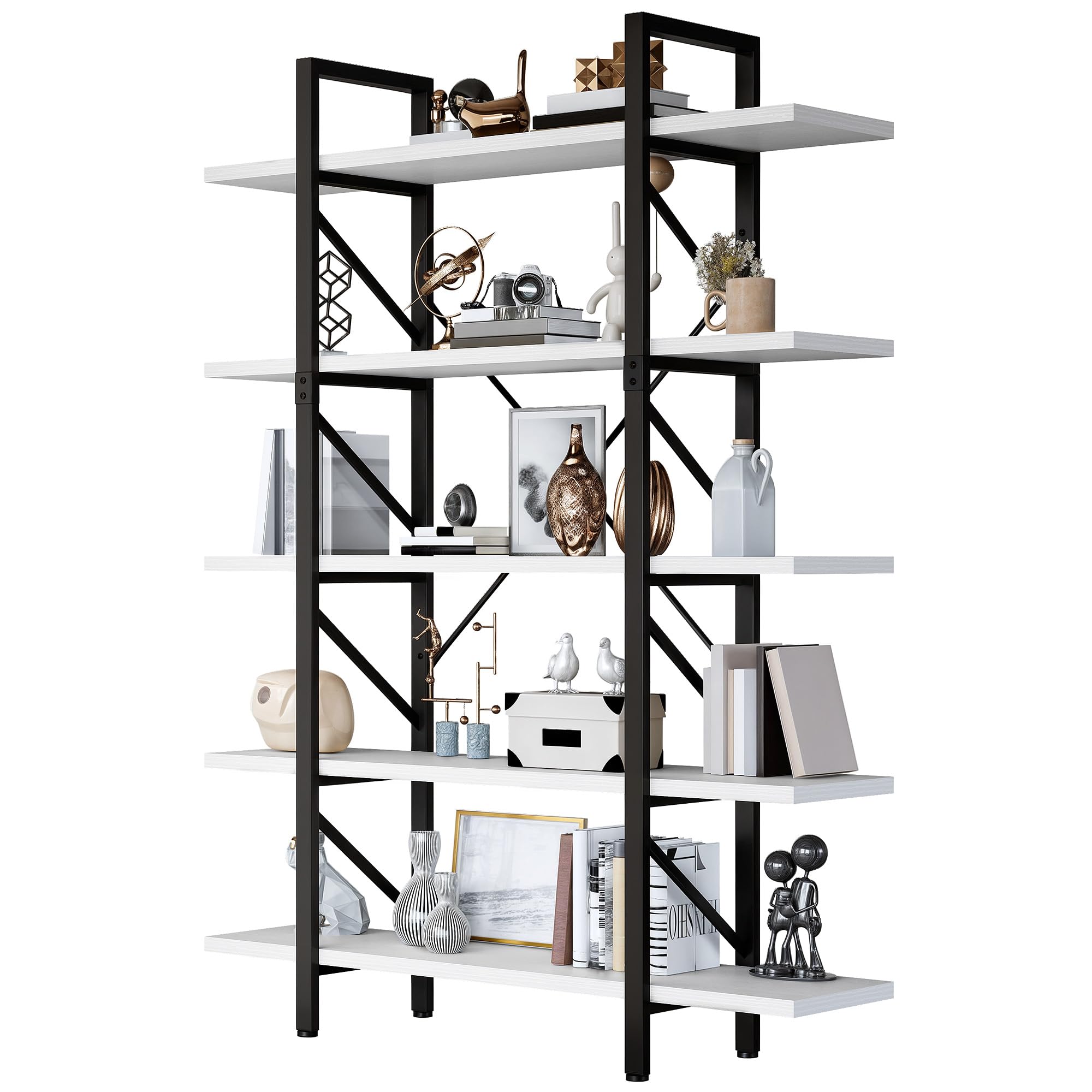 YITAHOME Book Shelf,5 Tier Bookcase, 12" D x 47" W x 71" H Large Industrial Book Shelf Storage Organizer for Living Room, Bedroom,Home Office, Free Standing Storage Shelving Unit, White